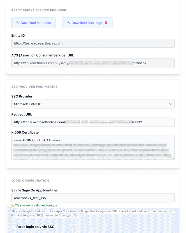 Access React Bricks via SSO (Single Sign-On).